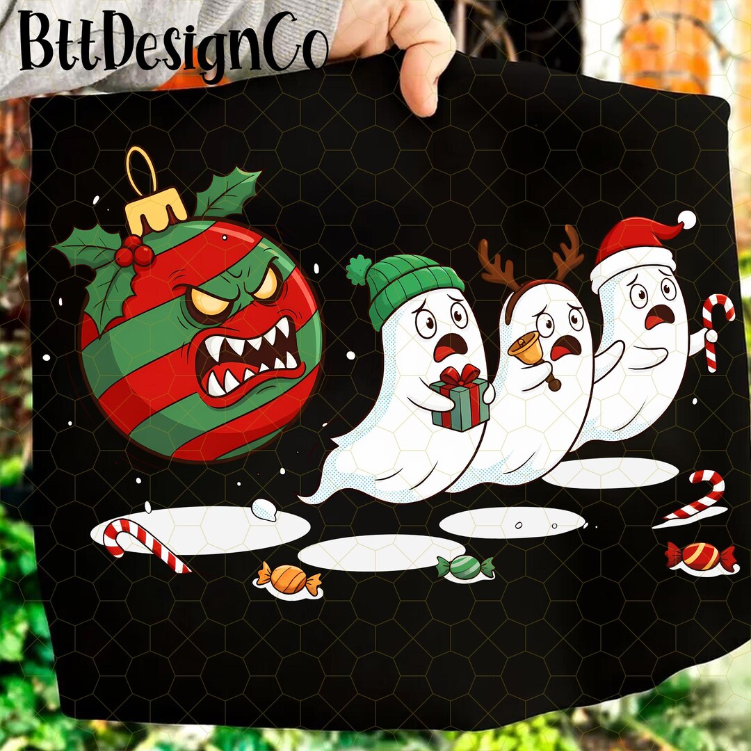 Christmas Ghosts Chasing Png, Spooky Ornament Chasing Sublimation ...