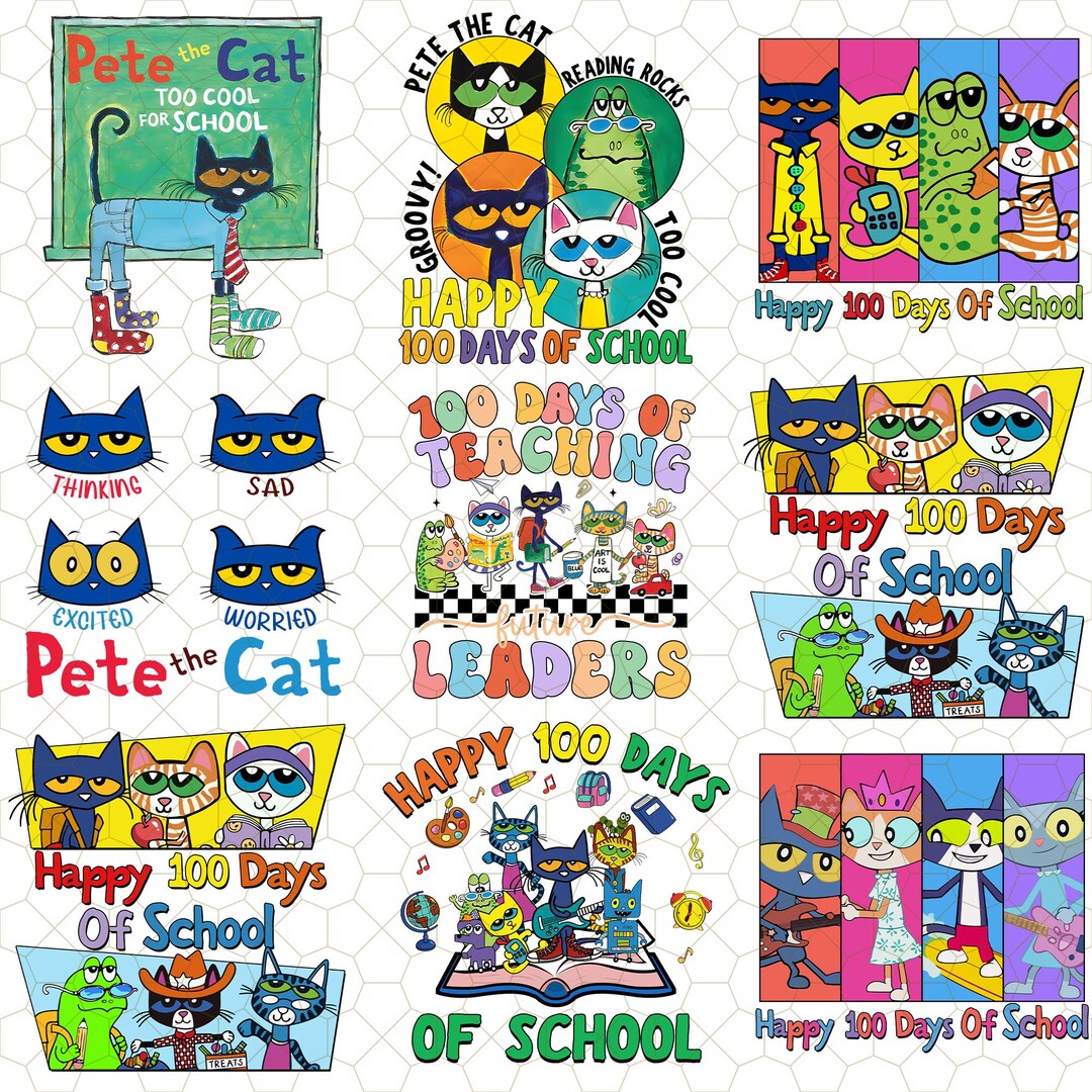 9 Bundle the Pete Cat Groovy Cat Png, Cool Cat Bundle Png, Children's ...