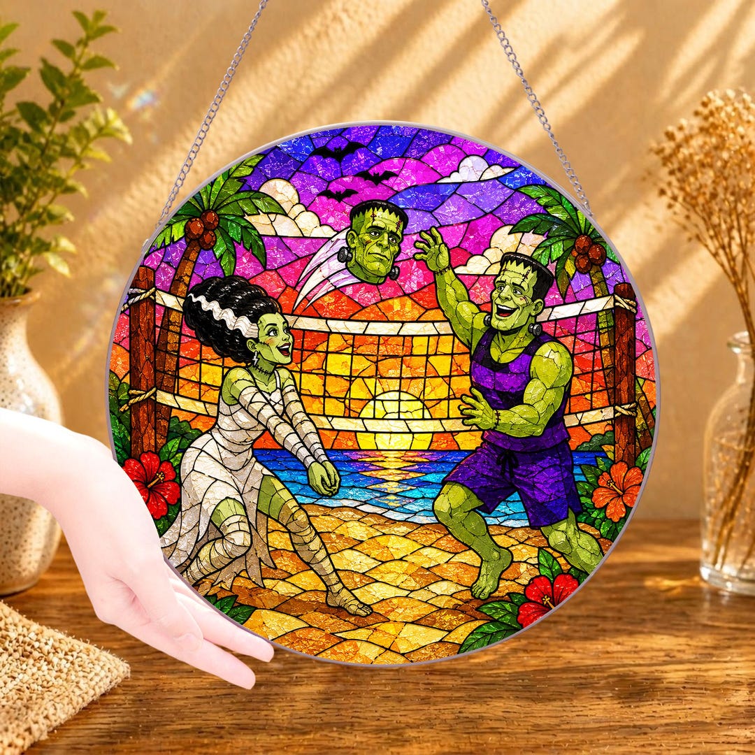 Frankenstein and the Bride Summerween Stained Glass Suncatcher, Spooky ...