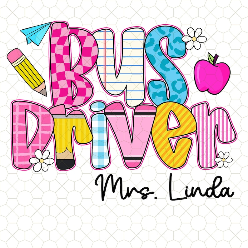 Bus Driver Custom Name Back to School Preppy Style Png, Cute Teacher ...