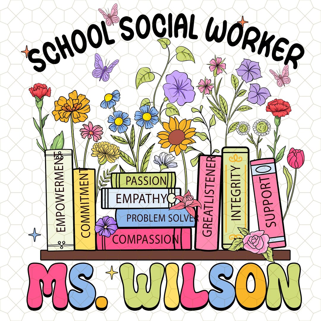 Custom School Social Worker Floral Book PNG Design, Back to School Png ...