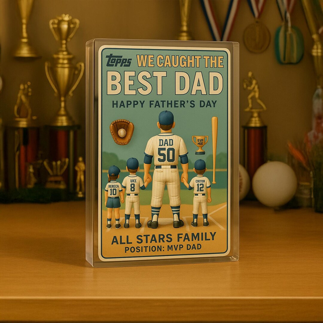 Personalized Baseball No. 1 Dad Trading Card Style Acrylic Block Plaque ...