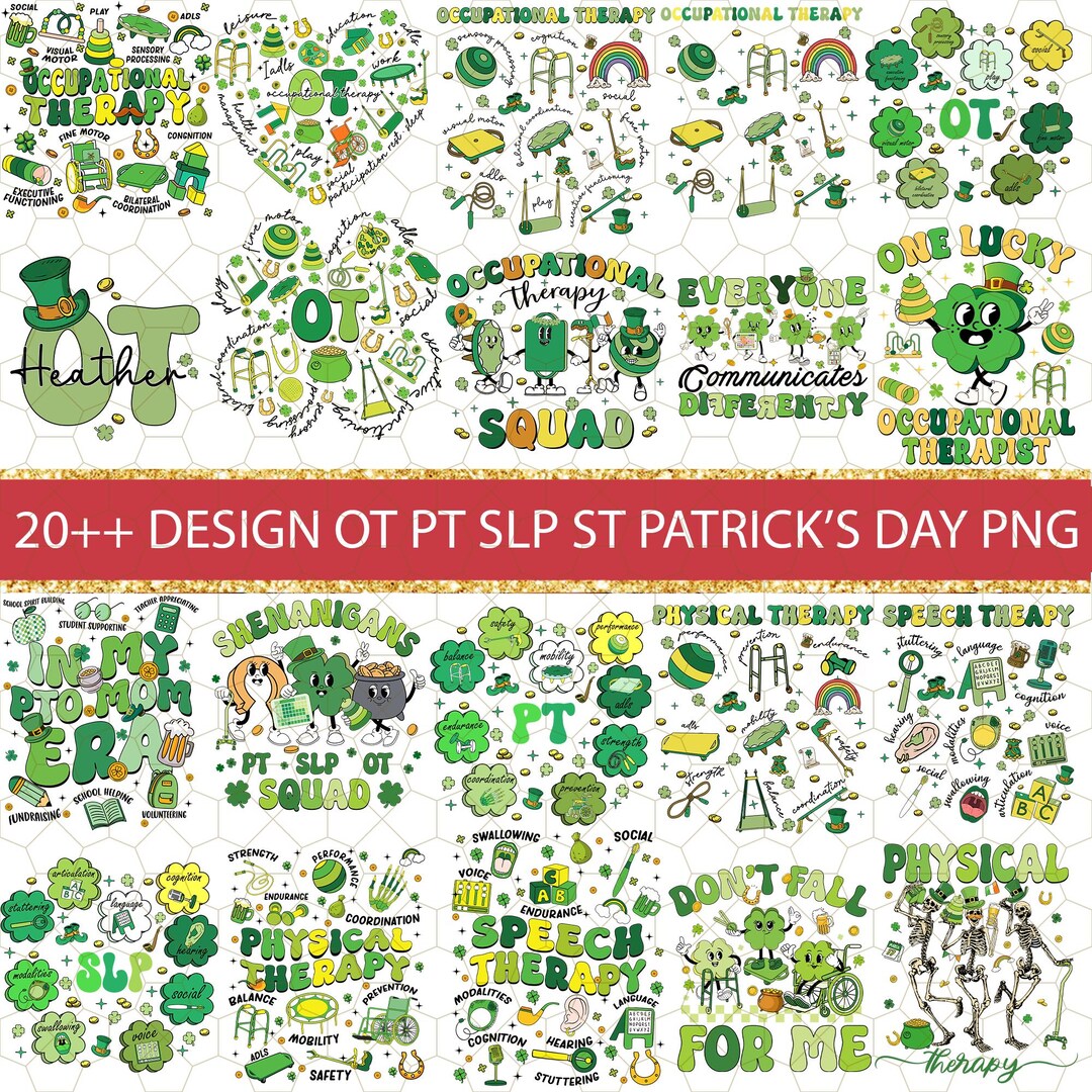 20+ Therapy St Patricks Day Bundle Png, SLP OT PT Shamrock Png ...