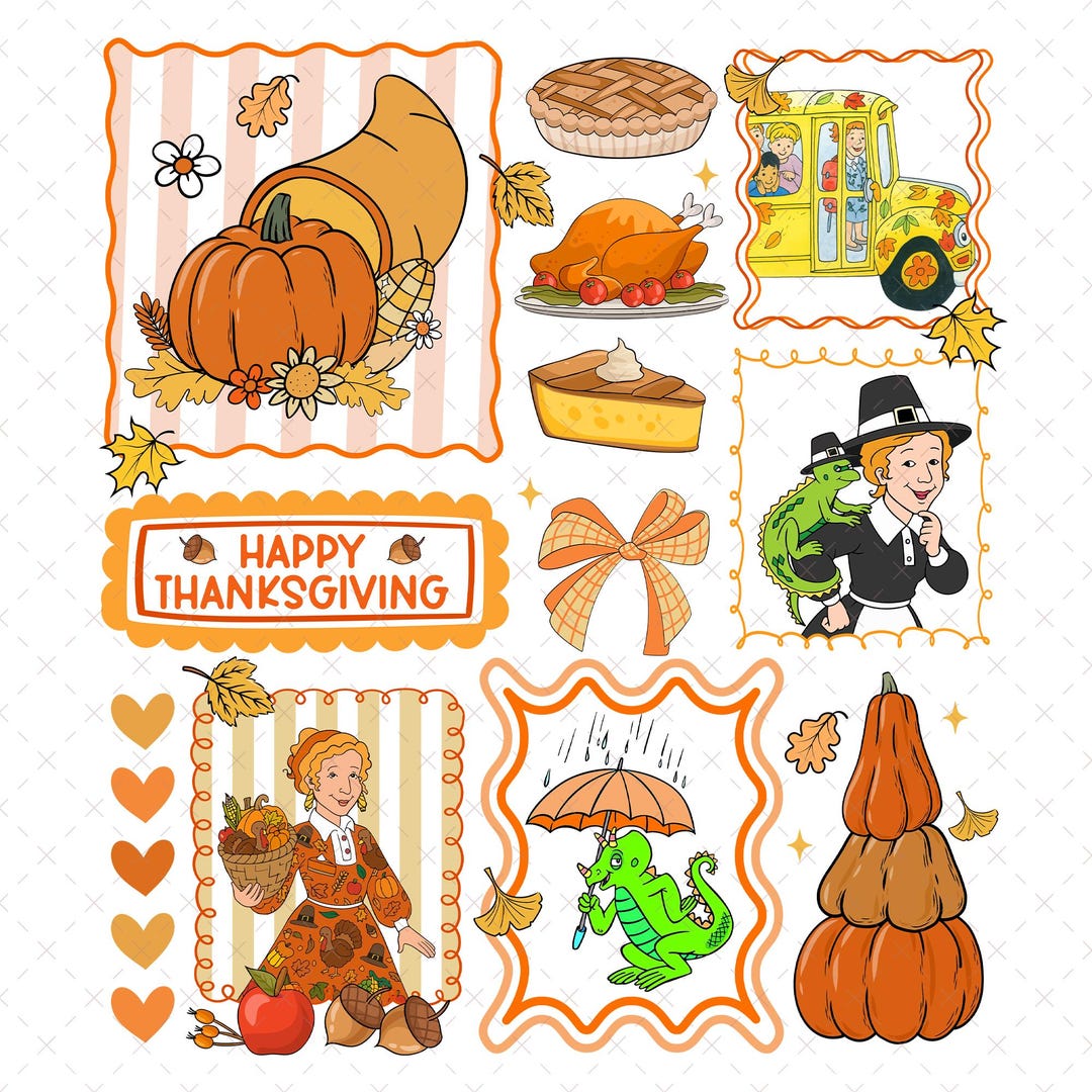 The Magic School Bus Fall Thanksgiving Doodle Style Png, Fall ...