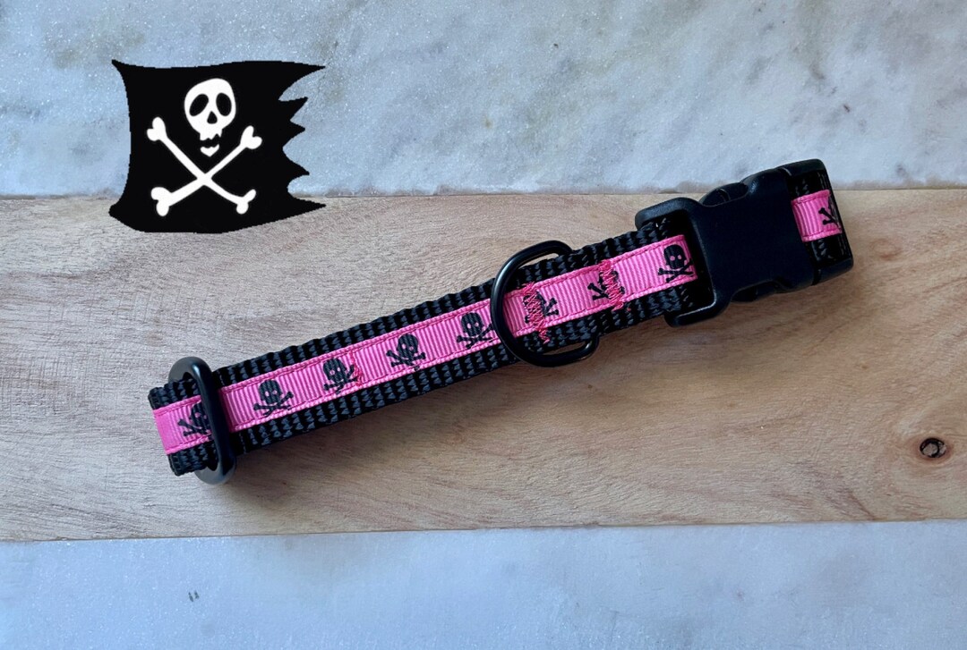 Pink Pirate Dog Collar | Skull Crossbones - Etsy