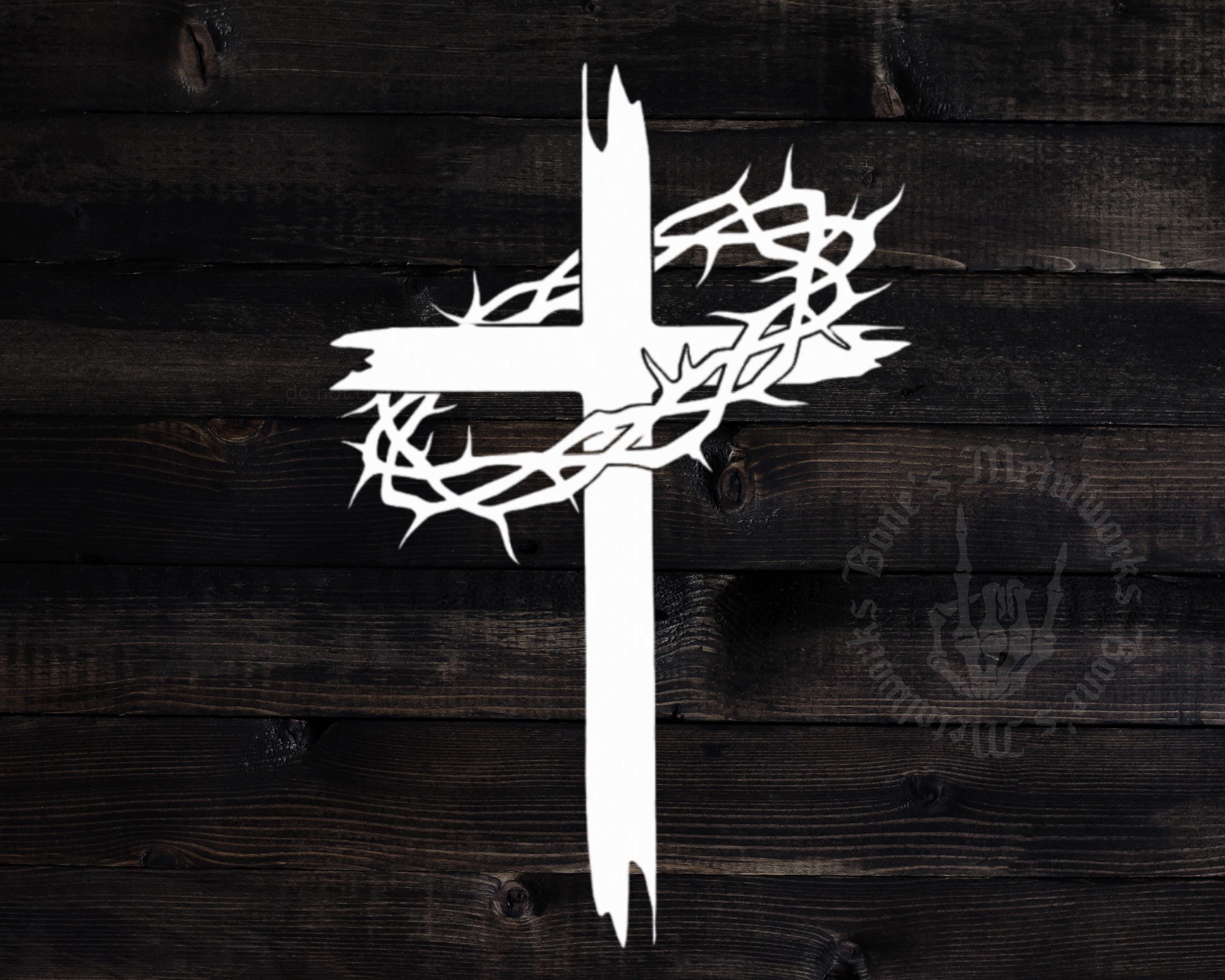 Crown of Thorns Christian Cross Vinyl Decal | Christian Truck Decal ...