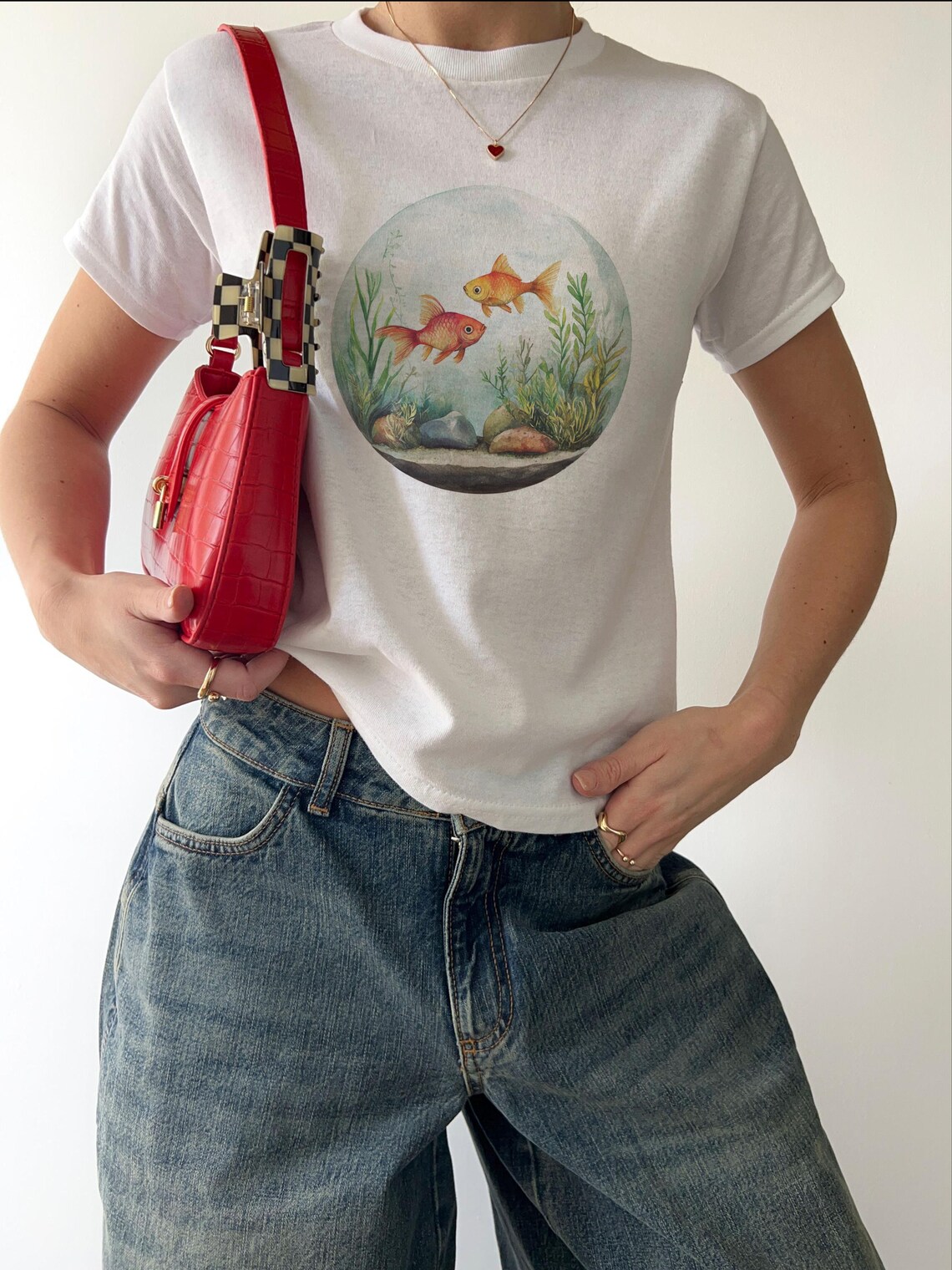 Fish Friends Y2K Vintage Goldfish Fish Bowl Aquarium Baby Tee Cotton ...