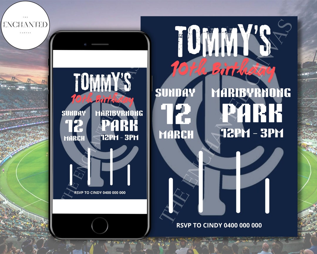 AFL Footy, Carlton Kid's Birthday Invite Editable Printable or ...