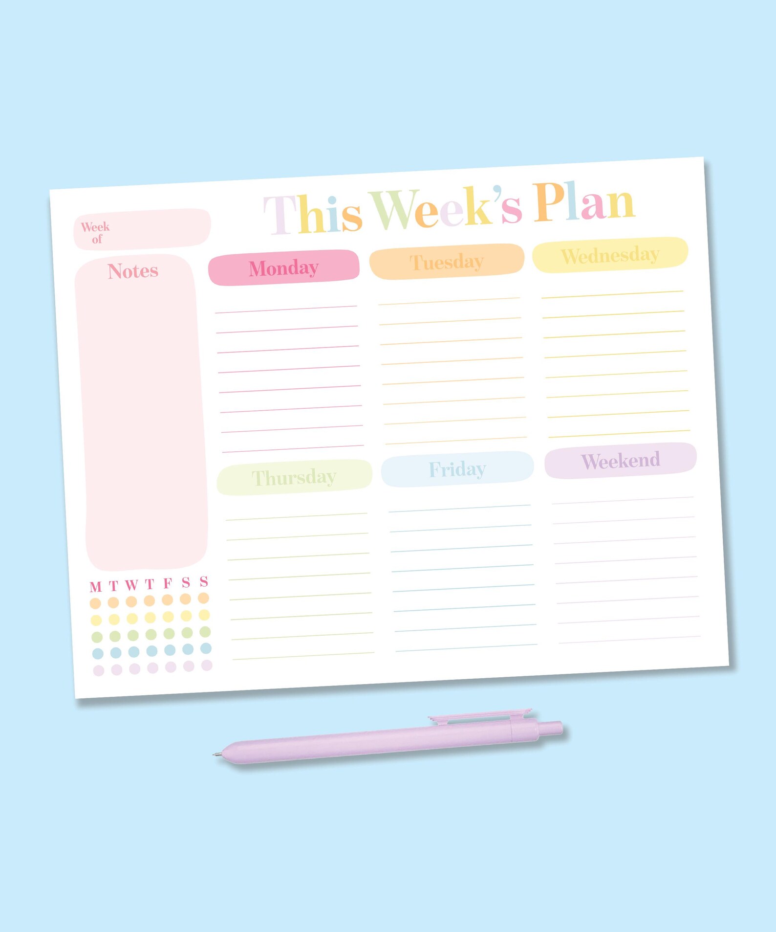 Weekly Planner Bold Rainbow Desk Planner | Weekly Notepad | Daily ...