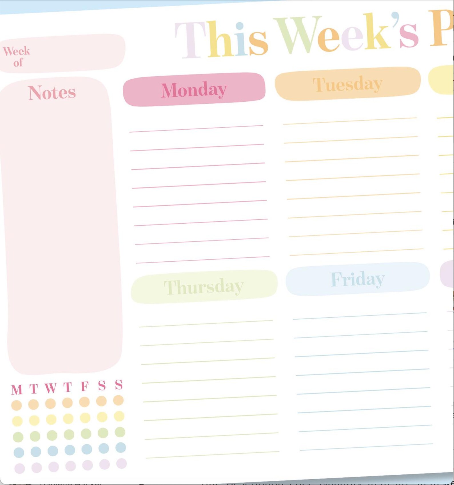 Weekly Planner Bold Rainbow Desk Planner | Weekly Notepad | Daily ...