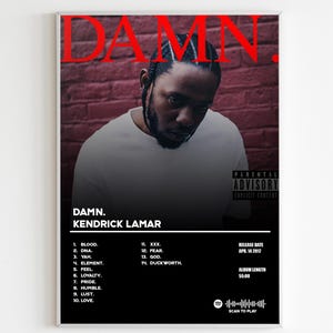 Kendrick Lamar DAMN. Minimalistic Album Cover Poster Music Wall Art ...