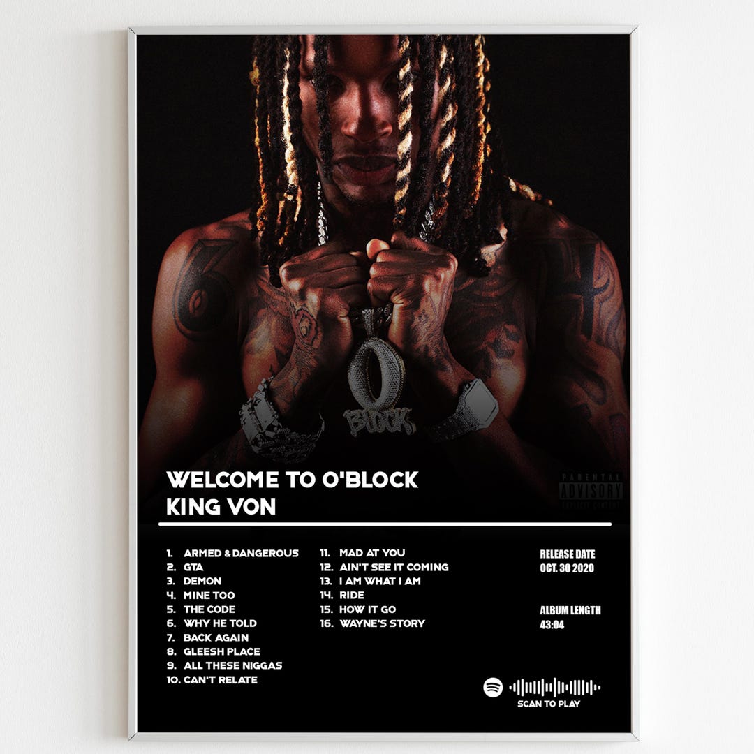 Welcome to O'block King Von Minimal Album Cover Poster Music Wall Art ...