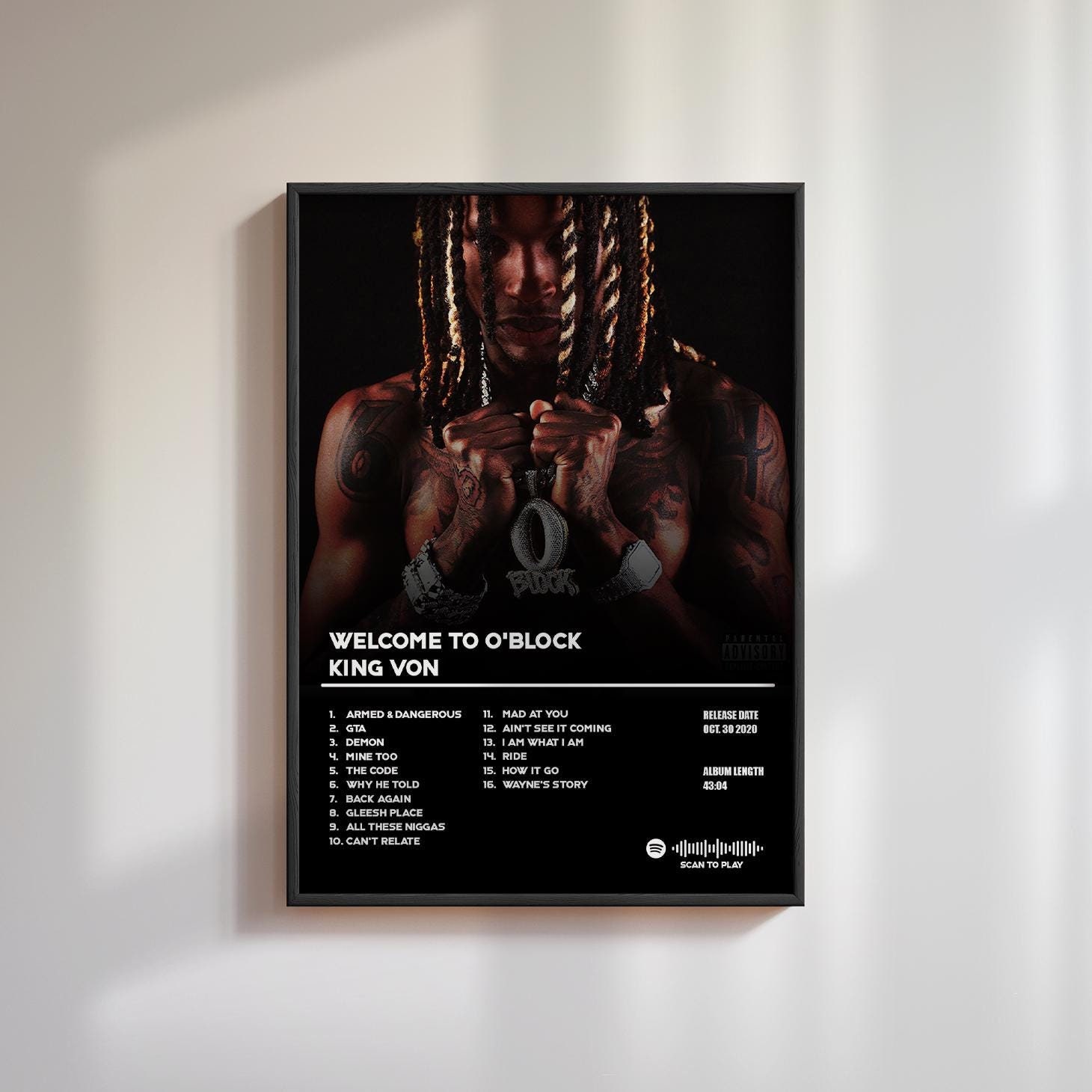 Welcome to O'block King Von Album Cover Poster Music Wall Art ...