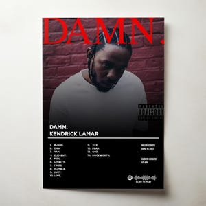 Kendrick Lamar DAMN. Minimalistic Album Cover Poster Music Wall Art ...