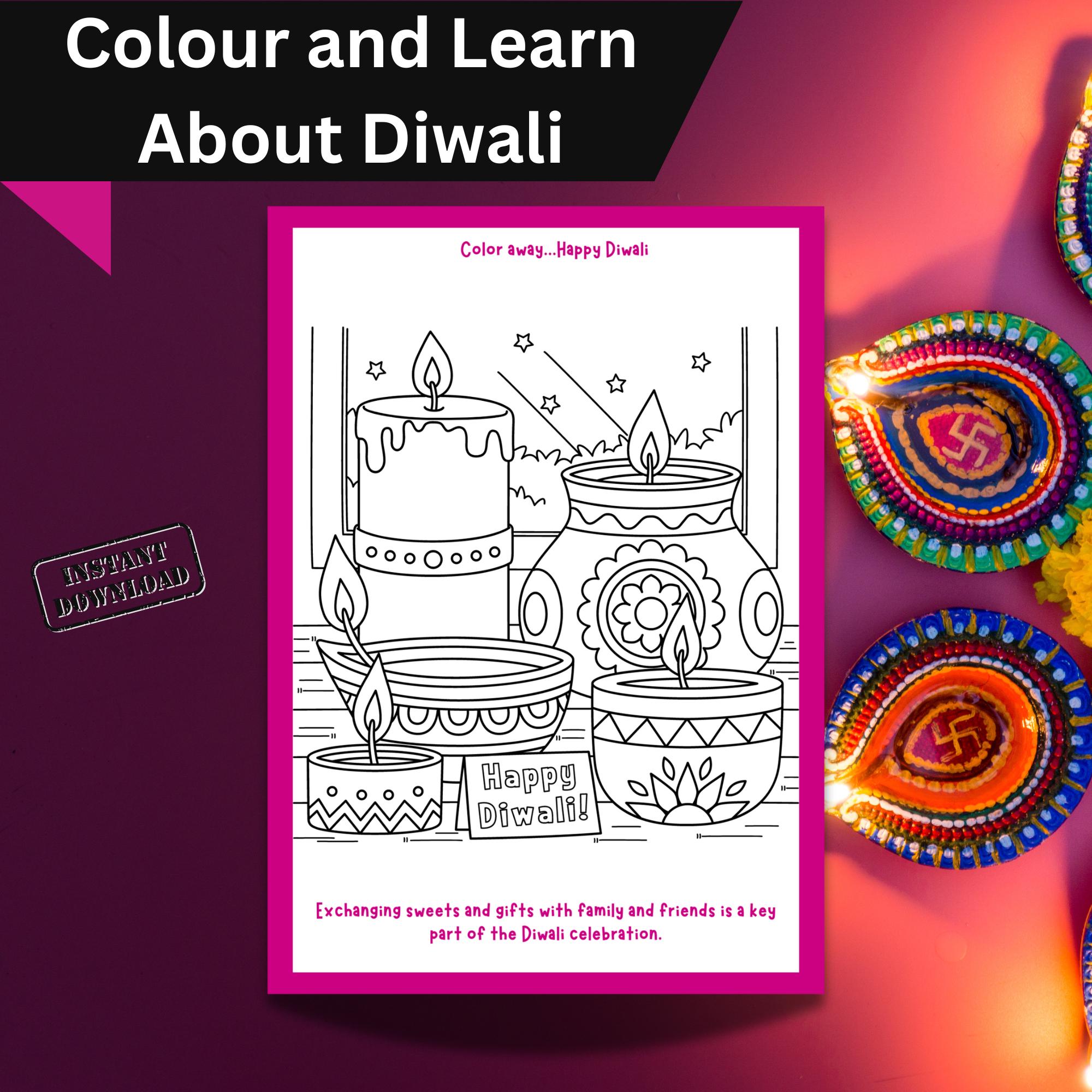 Diwali Colouring Book, Colour & Learn, Hindu Colouring Pages, Kids ...