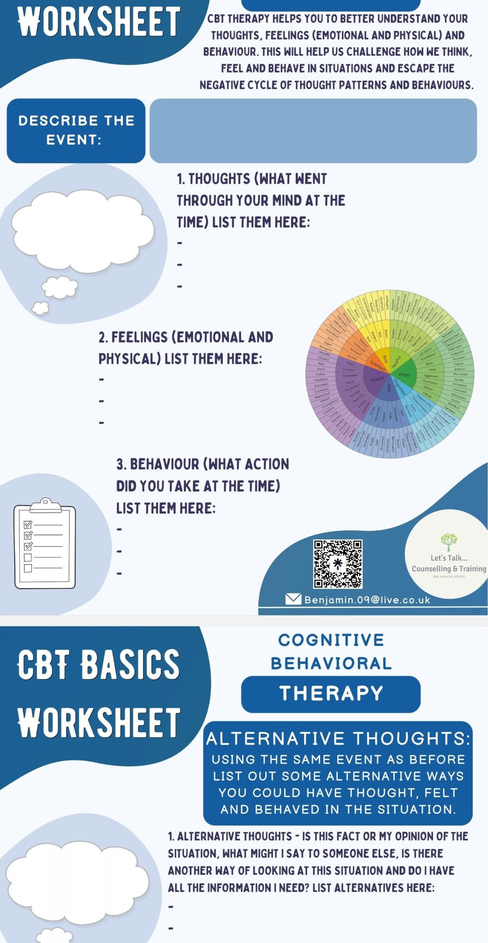CBT Basics Worksheet Simple to Use 2 Page Digital Download Worksheet Covering the Our Thoughts ...