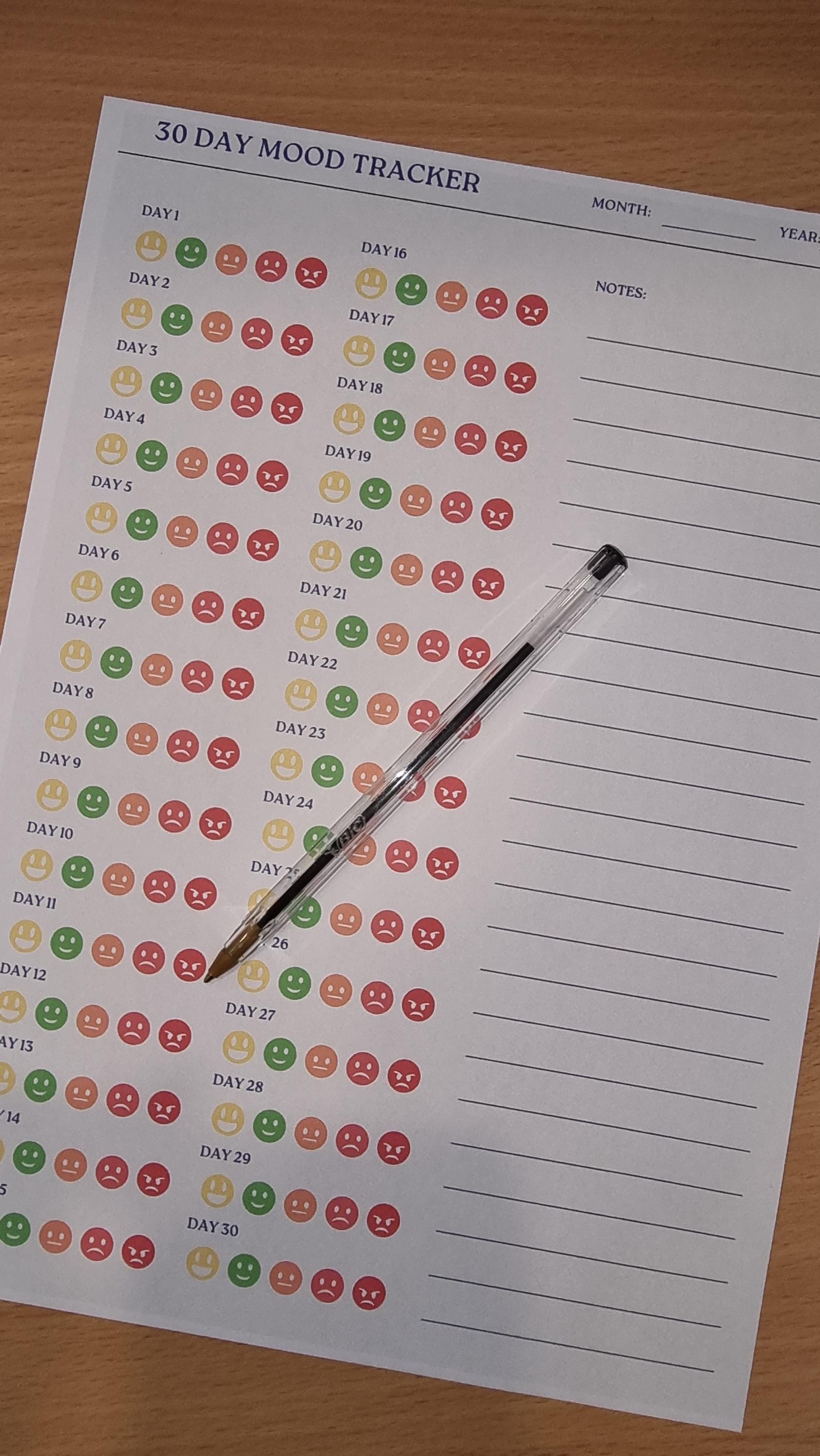 30 Day Monthly Mood Tracker / Planner - With Notes! (printable PDF ...