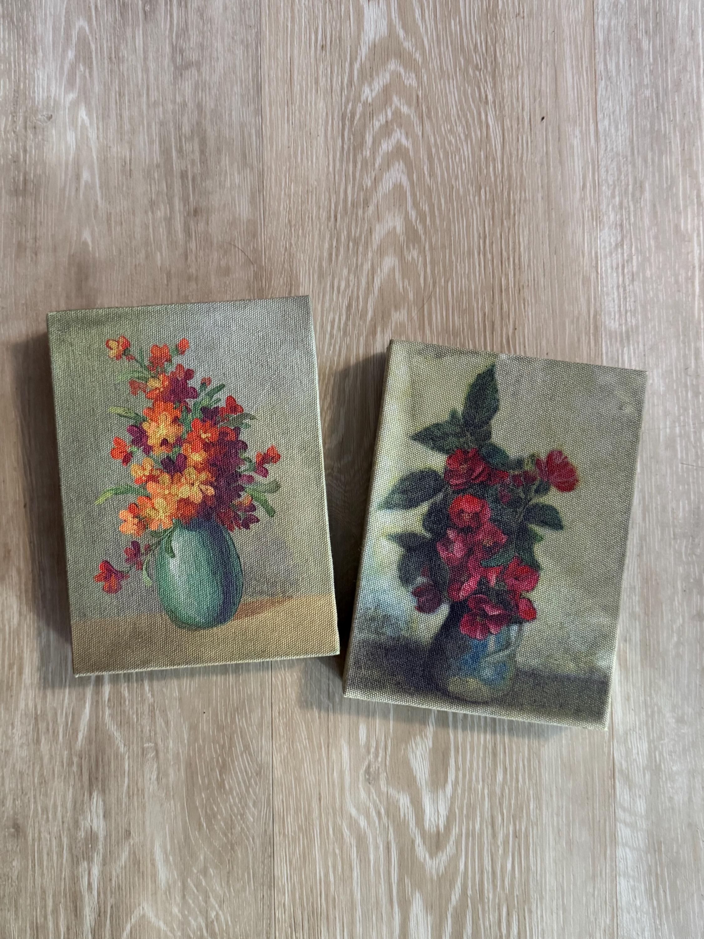 PAIR of Petite Floral Canvases Fit Nicely on a Bookcase, in a Basket or ...