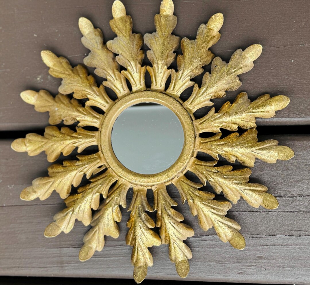 Sun Motif Mirror With Antique Gold Finish on Metal Fits Modern or ...