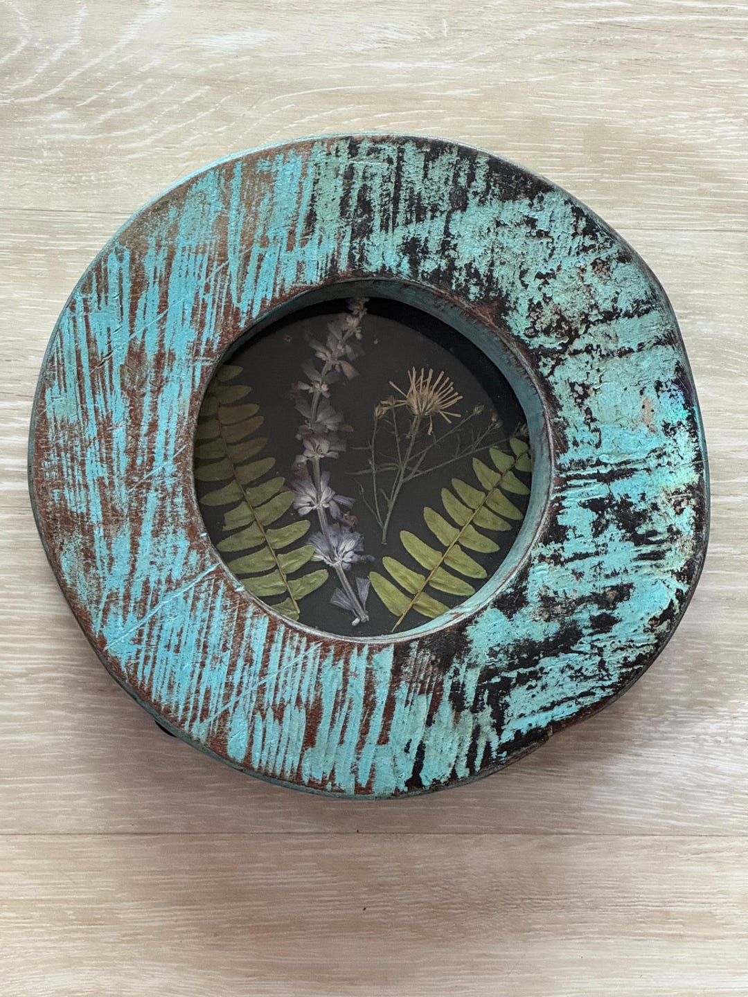 Artisinal Handcarved Round Wood Frame With Botanicals. Great Gift for ...