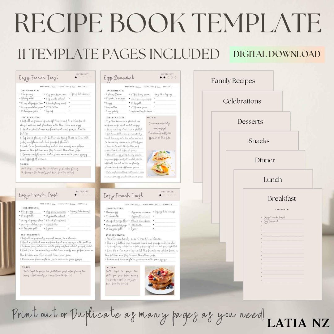 Beige Print Digital Recipe Book Template DIY Cookbook Family Recipes ...