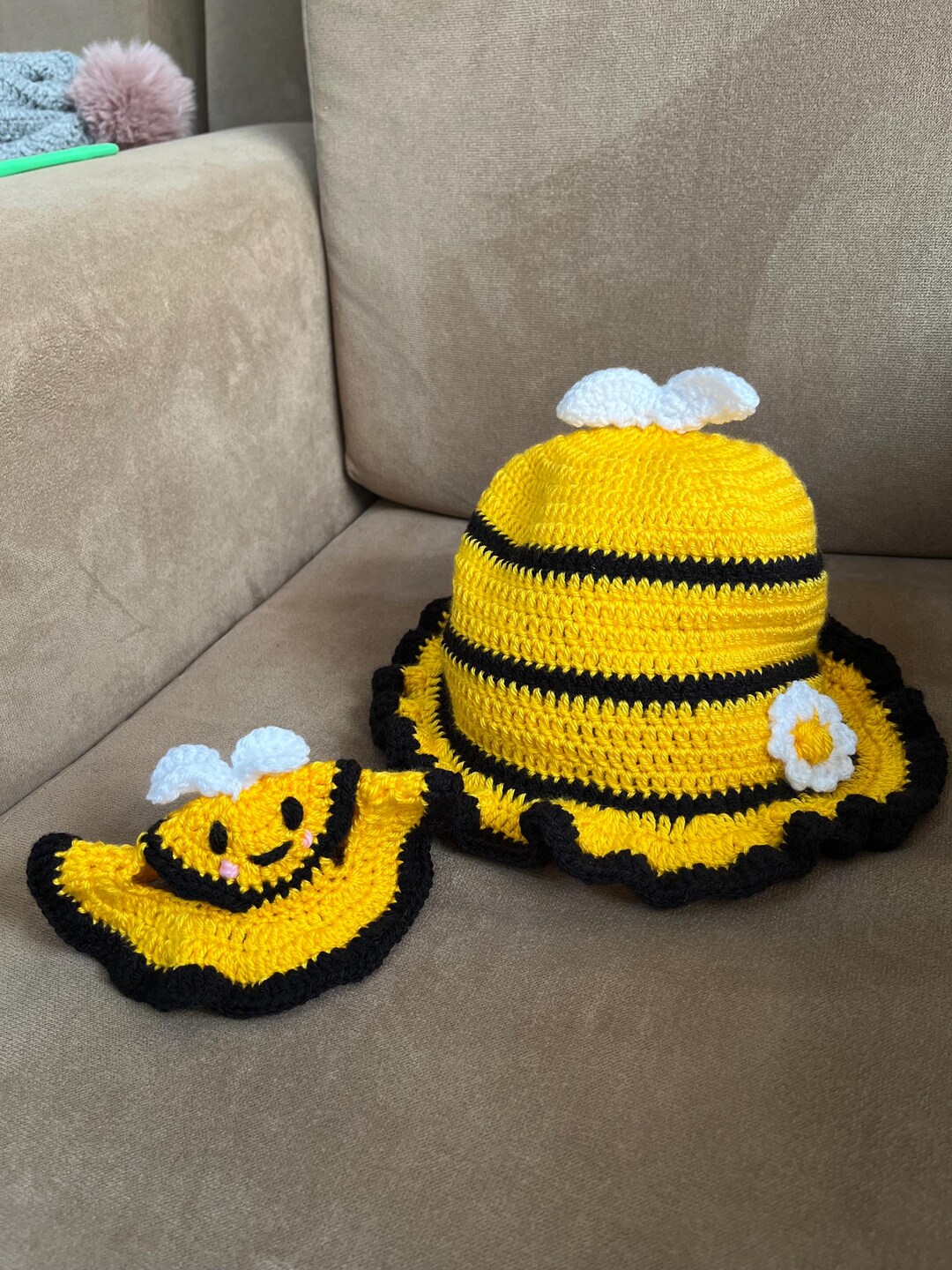 Handmade Crochet Bumblebee Hat Set – Adult & Cat Matching Accessories ...