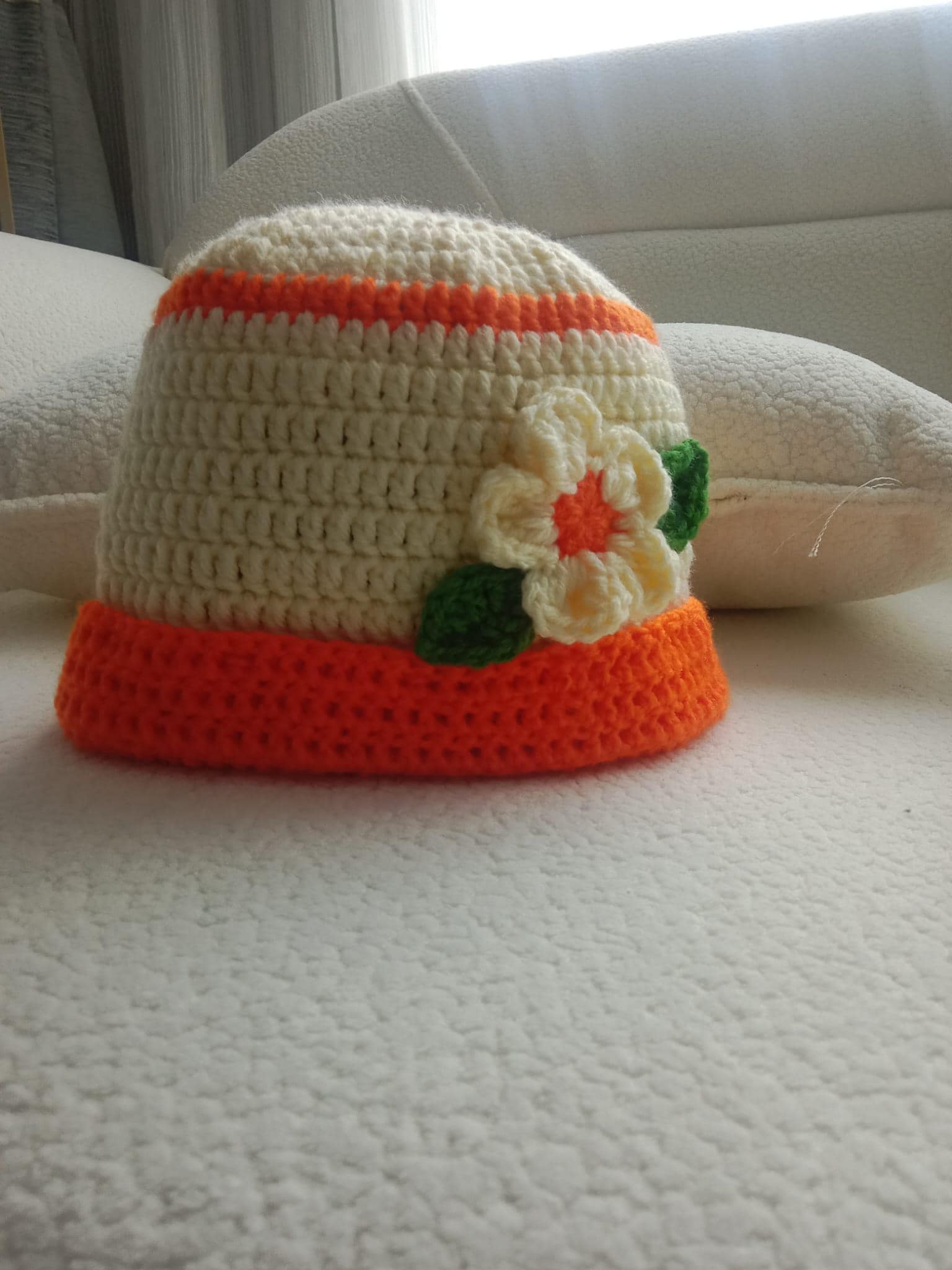 Handmade Crochet Green Bucket Hat With Orange and Carrot Accents ...