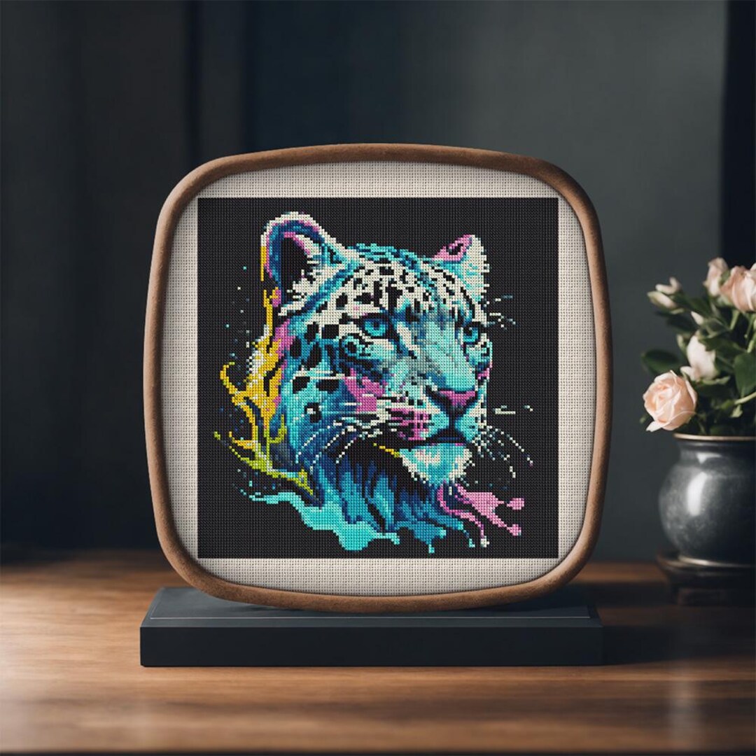 Snow Leopard, Black Paint Cross Stitch Pattern, Instant Download PDF ...