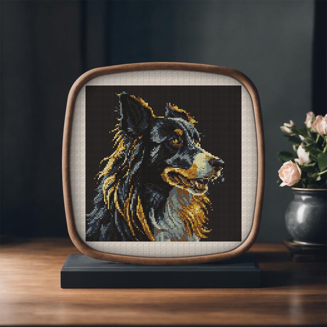 Border Collie, Black & Gold Cross Stitch Pattern, Instant Download PDF ...