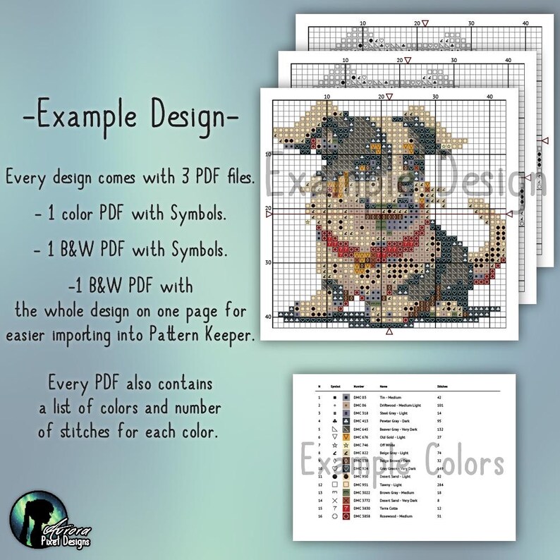 Pug Dog, Blue & Orange Oil Paint Cross Stitch Pattern, Instant Download ...
