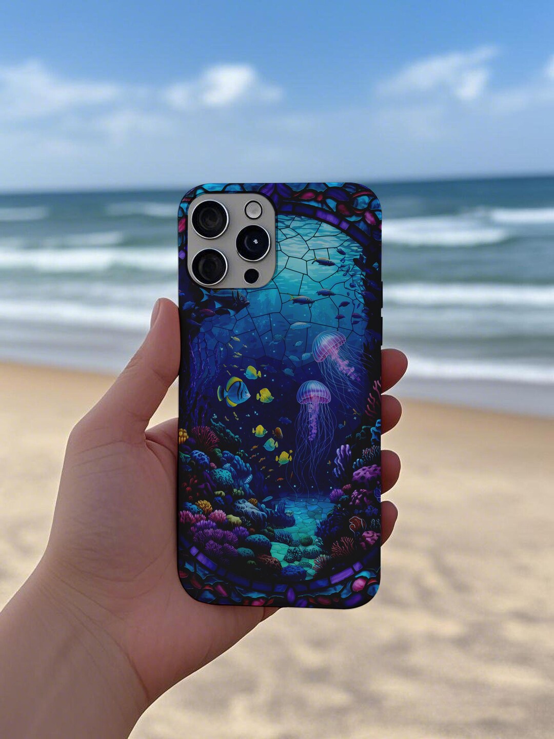 Stained Glass Cases, Aquarium Fish Phone Cover, Jellyfish Coral Reef ...