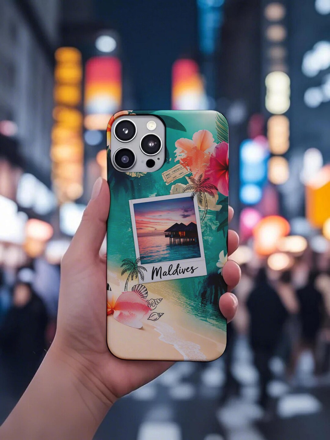 Tropical Maldives Sunset Phone Case, Overwater Bungalow Beach Art ...