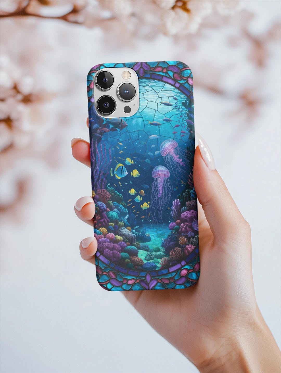 Stained Glass Cases, Aquarium Fish Phone Cover, Jellyfish Coral Reef ...