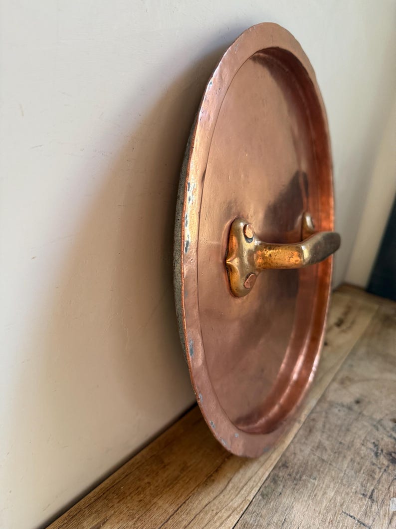 Vintage Copper Pan Lid With Brass Handle - 34cm - Etsy