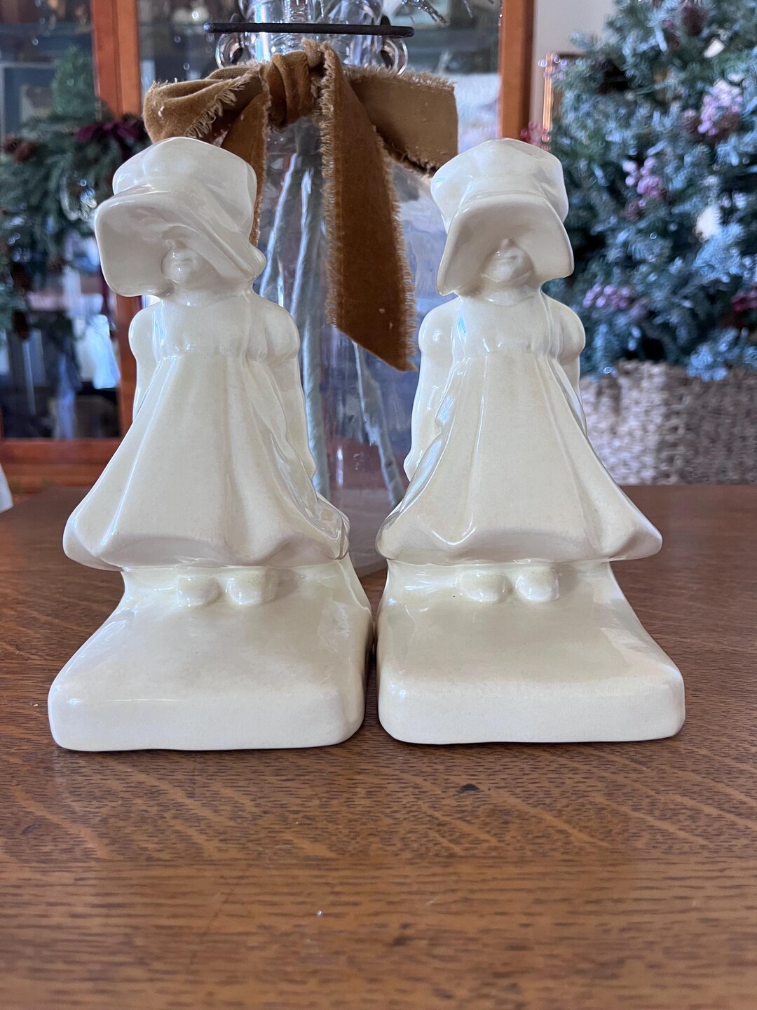 Pair of Cowan Art Pottery 1929 Bonnet Girl Bookends #521 Smooth Ivory ...