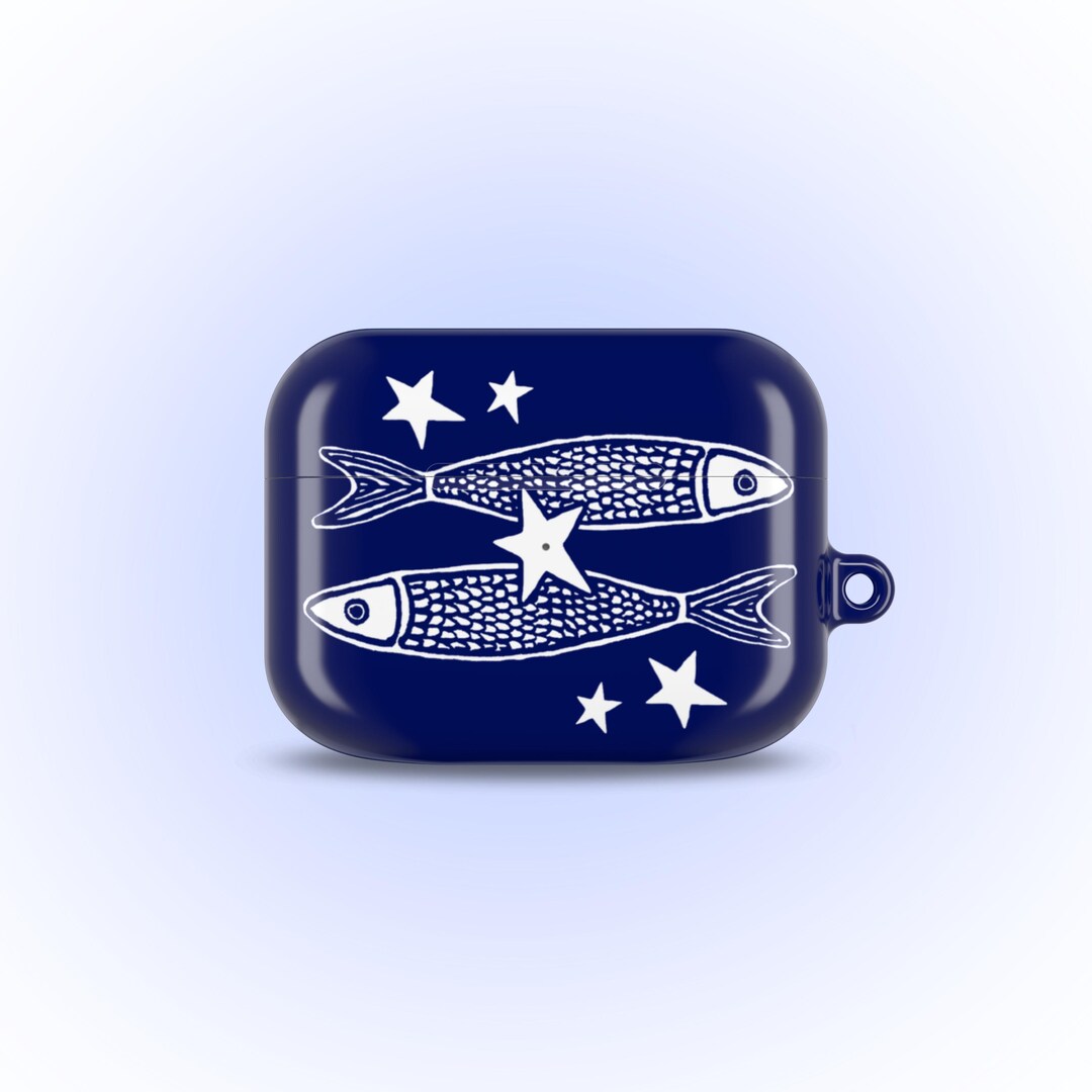 Navy Blue Star Sardine AirPod Case, Cute Y2K Grunge, Coastal Whimsical ...