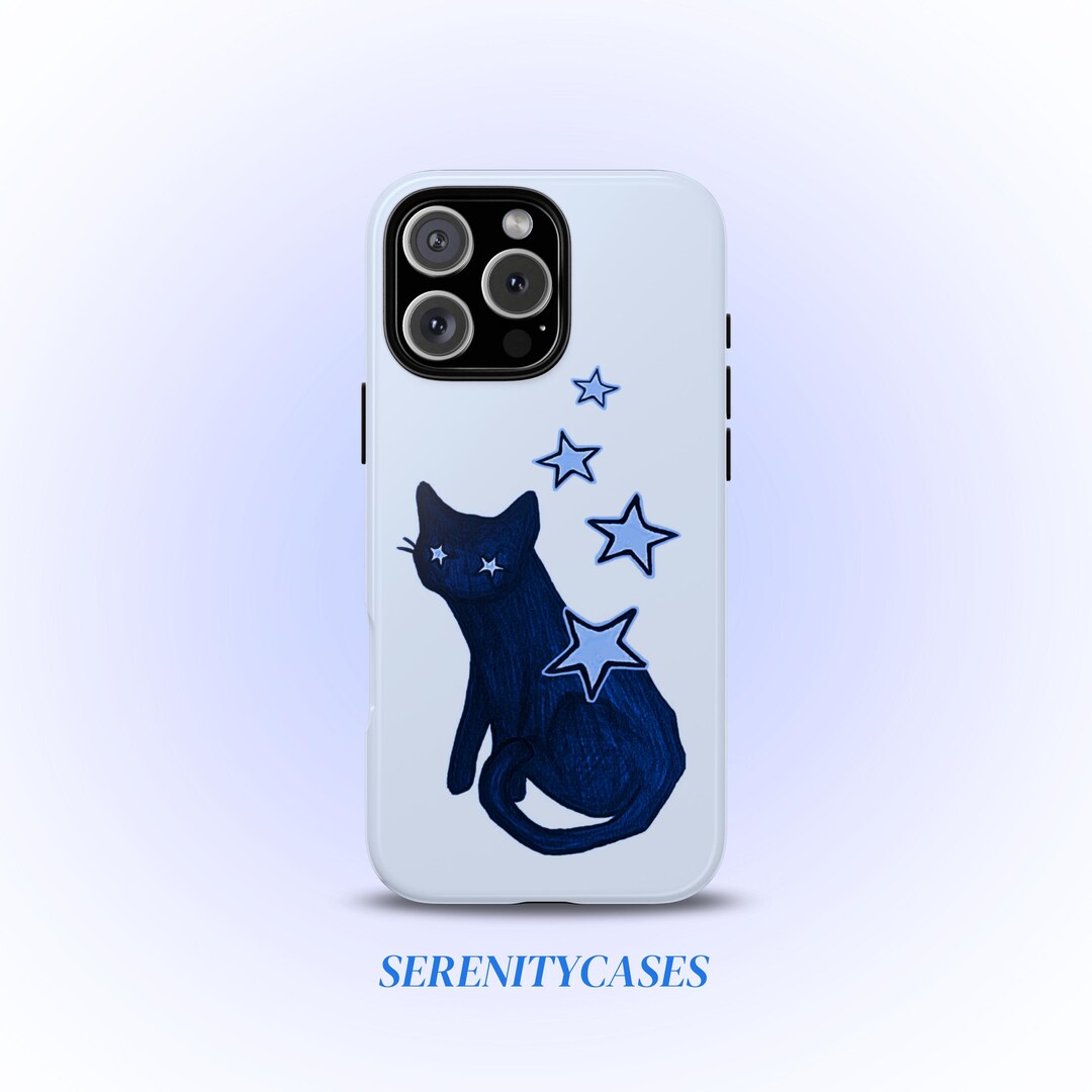 Blue Star Cat Phone Case Cute, Y2K Grunge Celestial Whimsy Cool Girl ...