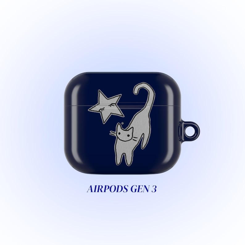 Navy Blue Cat and Star AirPod Case, Cute Y2K Grunge Cover Accessories ...