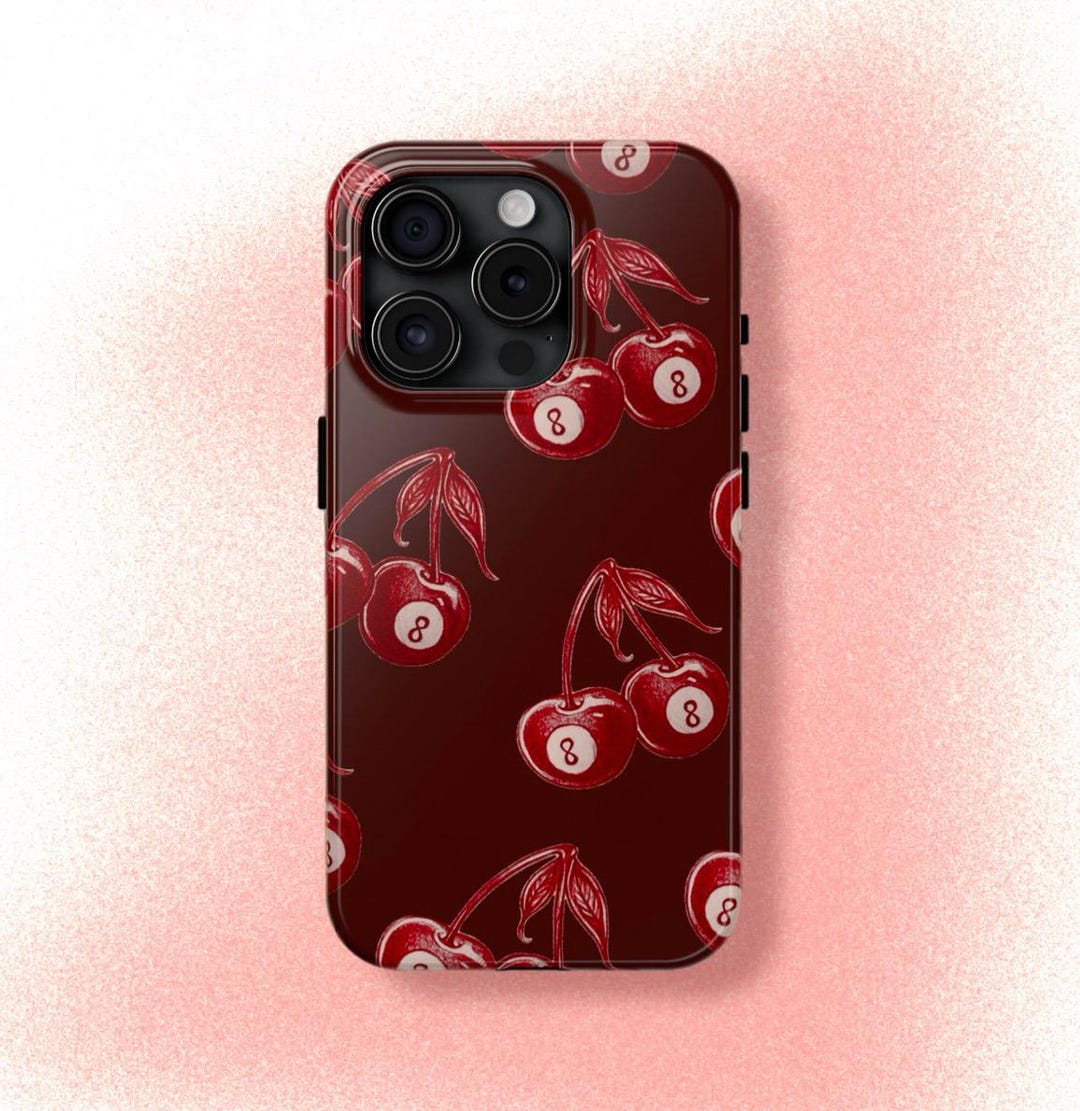 Dark Red 8 Ball Cherry Pattern Phone Case Y2K Cute Grunge Skater Cool ...