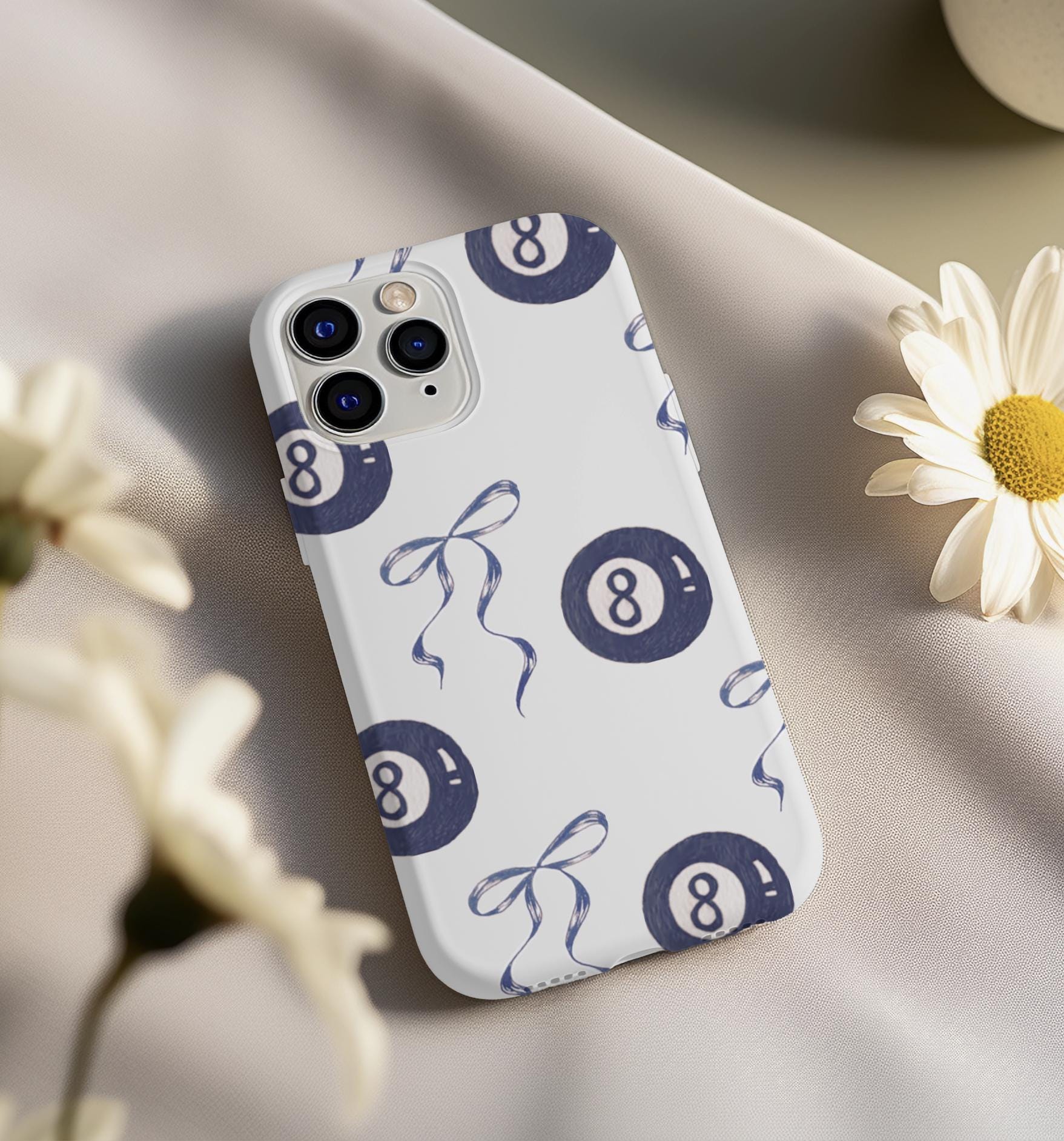 Navy Blue 8 Balls and Bows Phone Case Coquette Soft Minimalist Cool ...