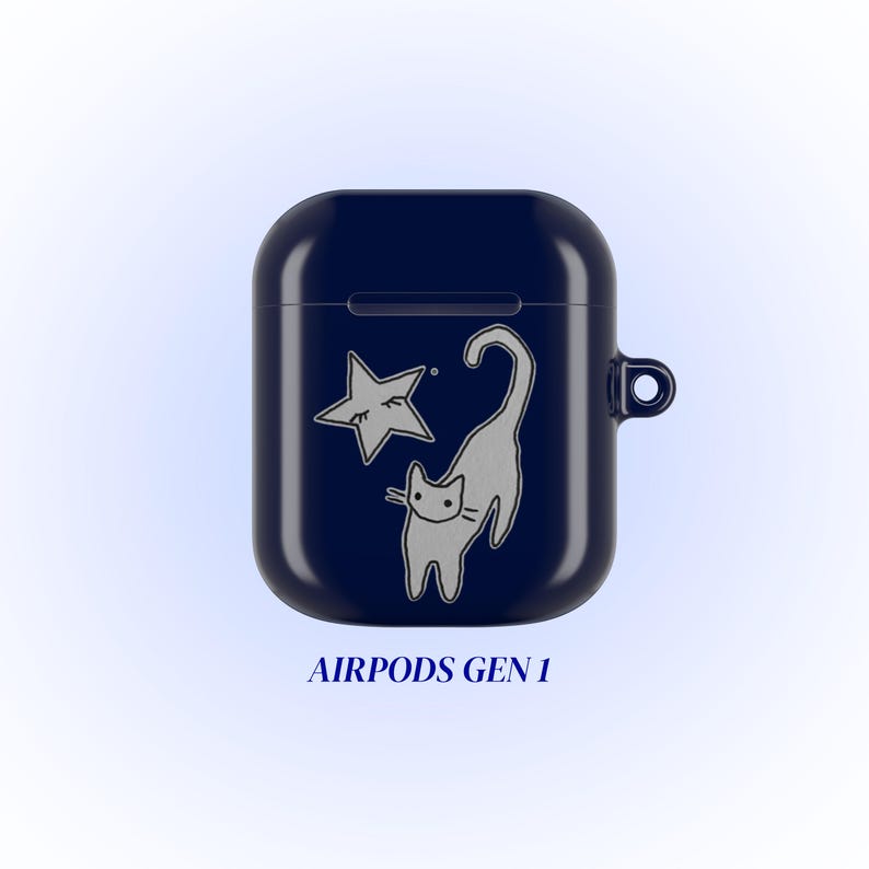 Navy Blue Cat and Star AirPod Case, Cute Y2K Grunge Cover Accessories ...