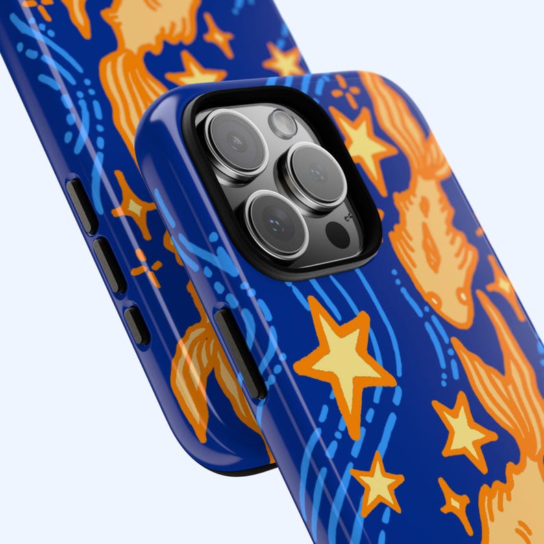 Celestial Goldfish Phone Case Cute Stars Y2K Whimsical Coastal Waves ...