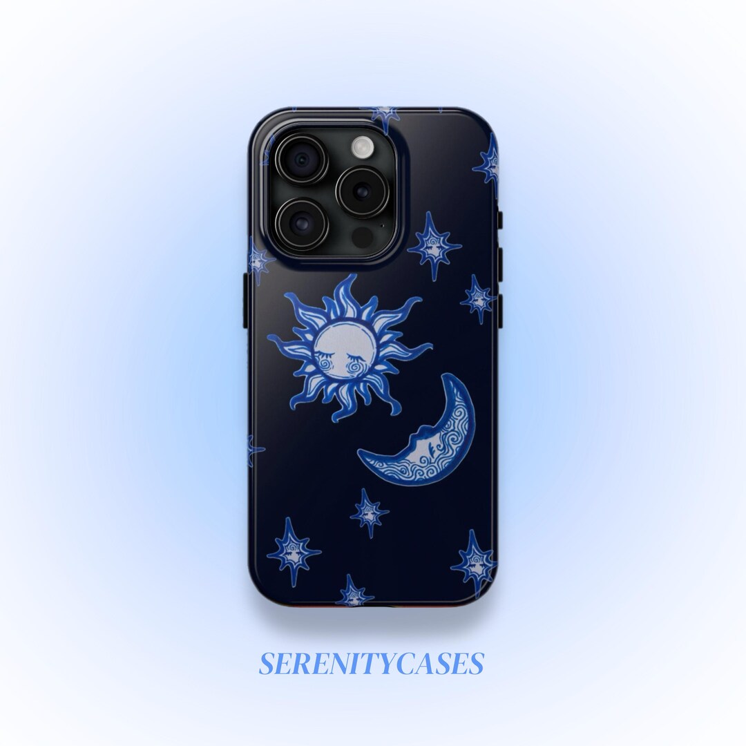 Sun Moon Star Phone Case Y2K Grunge Blue Celestial Universe Cool Girl ...