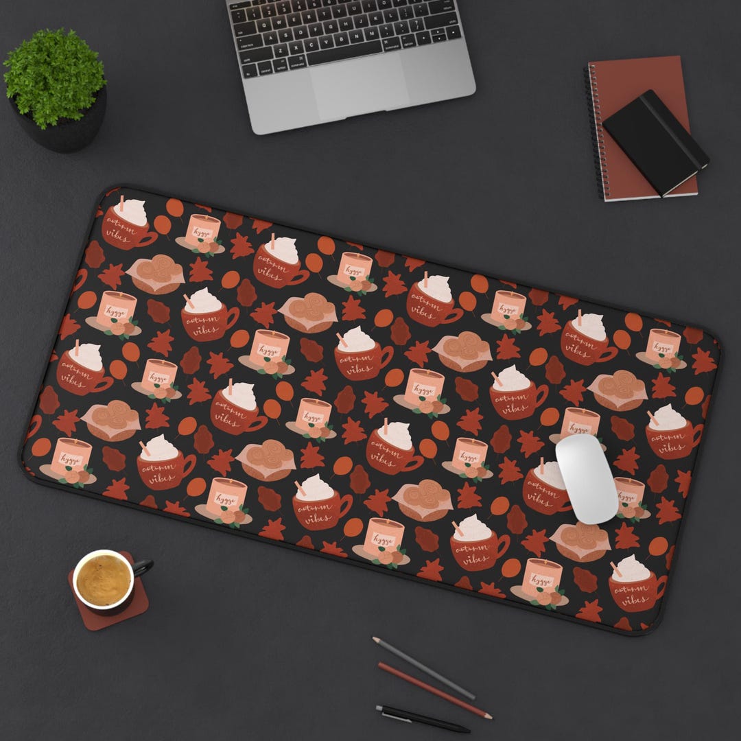 Fall-themed Desk Mat Autumn Desk Decor Hot Drinks and Cookies Design ...
