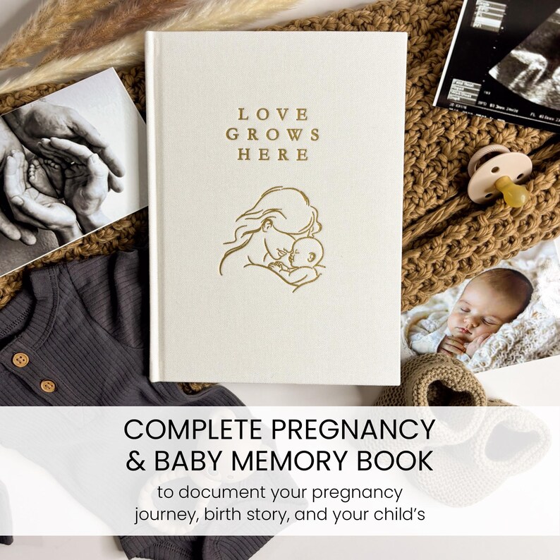 Linen Pregnancy Journal and Baby Memory Book - Gender Neutral, Baby ...