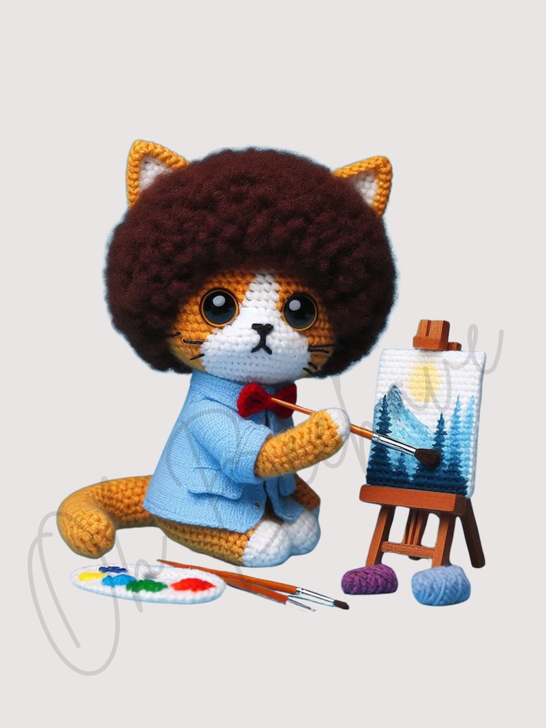 Bob Ross Cat Painting PNG Image, Whimsical Clipart (digital Download ...