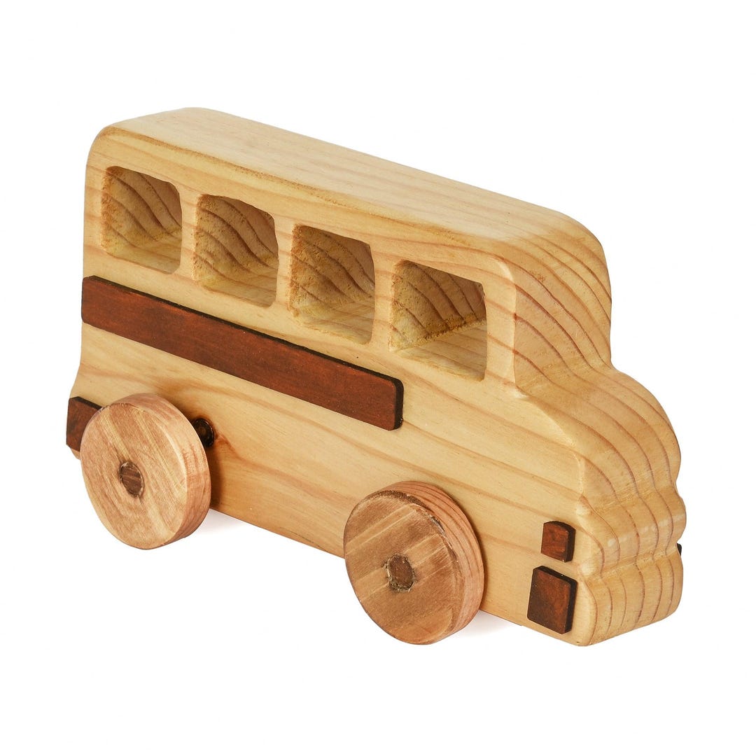 Wooden School Bus Toy for Kids | Fun, Moveable & Safe Vehicle| Handmade ...