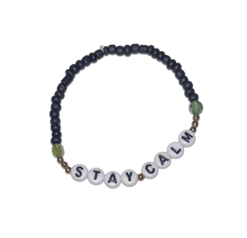 Stay Calm Bracelet Stack | Black and White Beaded Bracelets | Anxiety ...