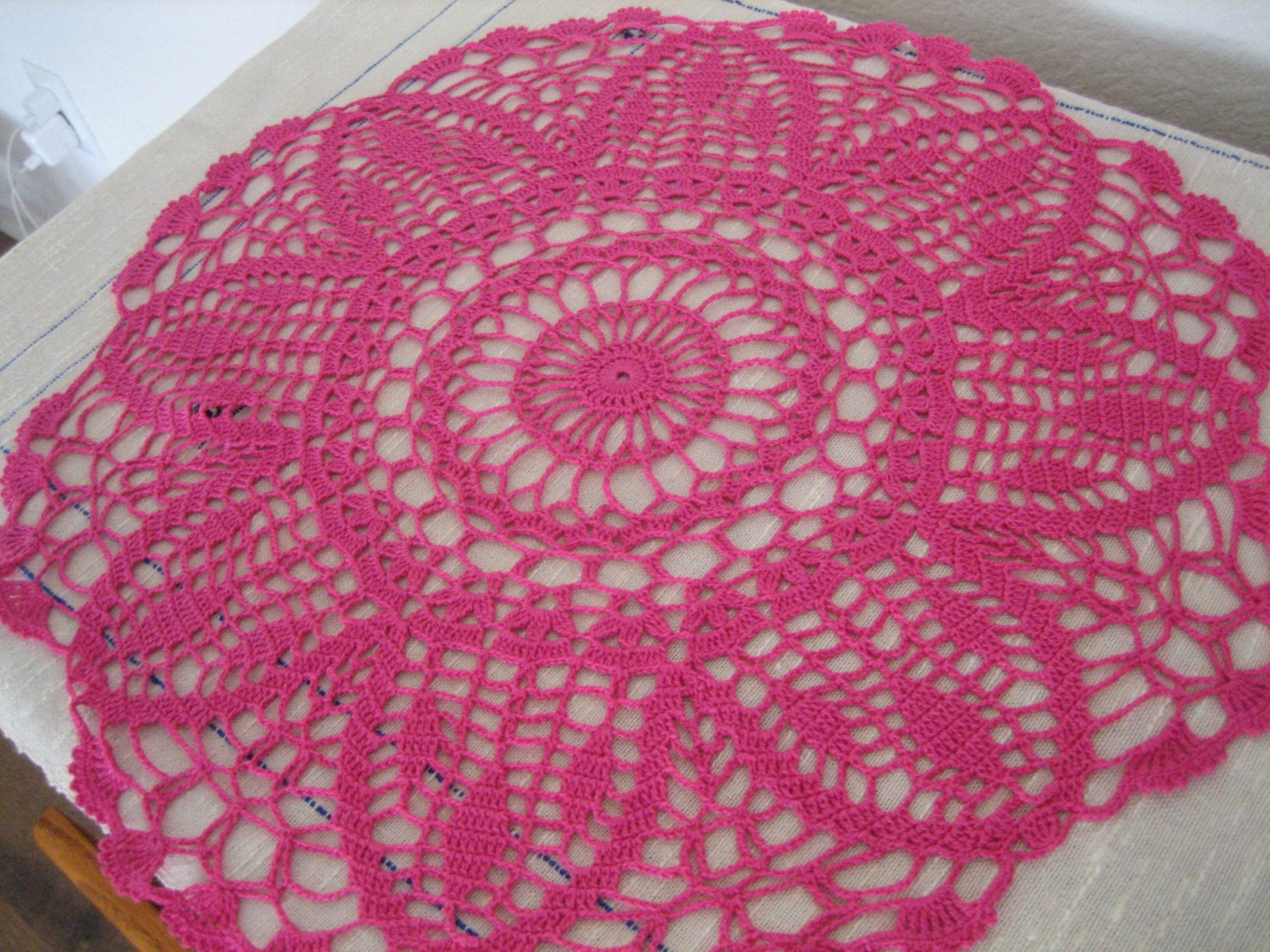 Hand Crochet Lace Doily, Table Center, Made by Demet, Bright Pink ...