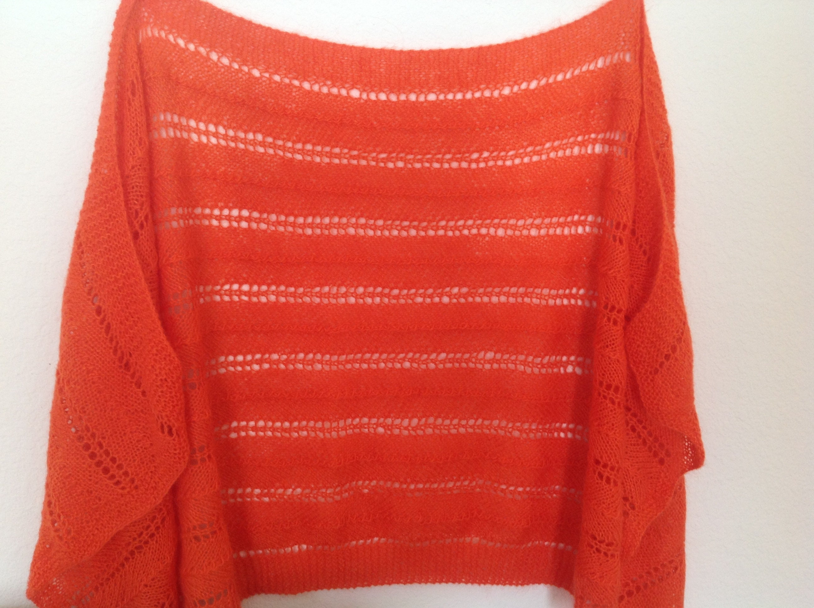 Hand Knitted, Orange/tangerine Shawl, Original, Luxury, Multi Use, Very ...